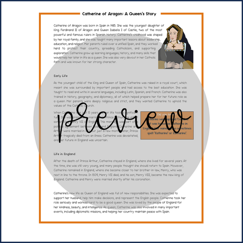Catherine of Aragon Reading Comprehension | Tudors KS3 History | Henry ...