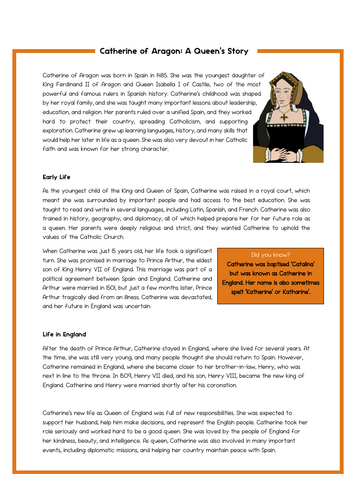 Tudor History Explore Catherine of Aragon's Life: Reading Comprehension ...