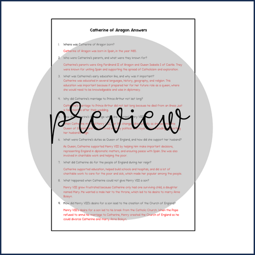 Tudor History Explore Catherine of Aragon's Life: Reading Comprehension ...