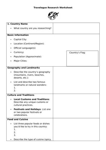 Travel Writing Planning and Research Worksheets (Travelogue) | Teaching ...
