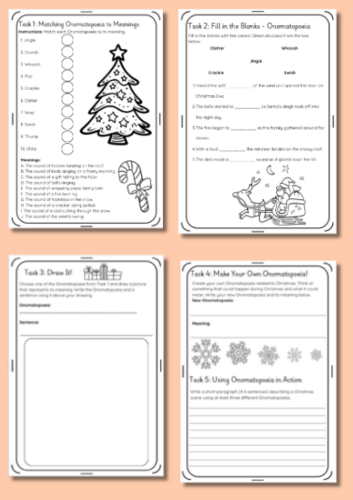 Christmas Onomatopoeia Figurative Language English Workbook | Teaching ...
