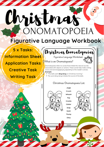 Christmas Onomatopoeia Figurative Language English Workbook | Teaching ...