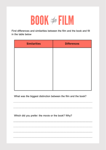 Book Vs Film Worksheet | Teaching Resources