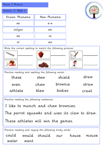 Early Reading & Phonics Homework/ Support Sheet- Autumn 2 (Year 1 ...