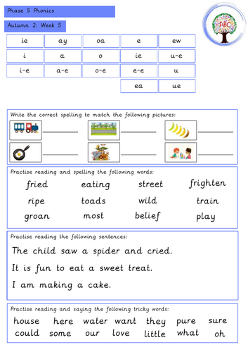 Early Reading & Phonics Homework/ Support Sheet- Autumn 2 (Year 1 ...