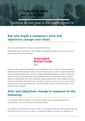 Unit 1.4 - Why Aims and Objectives evolve | Teaching Resources