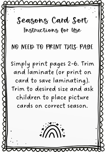 Seasons Card Sort Game. Sort the Pictures to the correct Season. KS1 ...