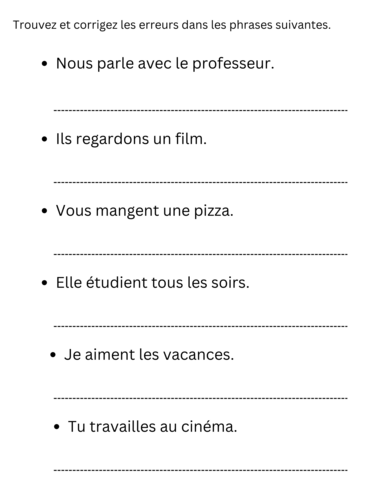 Conjuguez les verbes en -er - printable er ending verbs in french ...