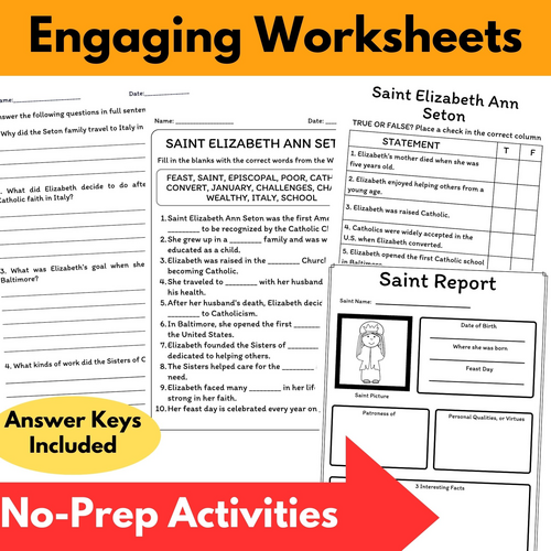 Catholic Saint Elizabeth Ann Seton - Reading Comprehension and Varied ...