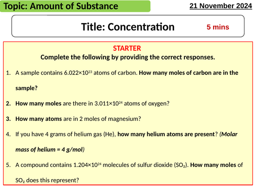 AS & A level: Concentration (Molarity) | Teaching Resources