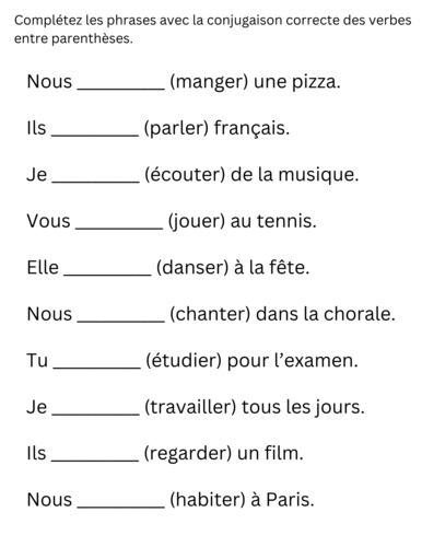 Conjuguer les verbes en -ER - practice french er verbs worksheet ...