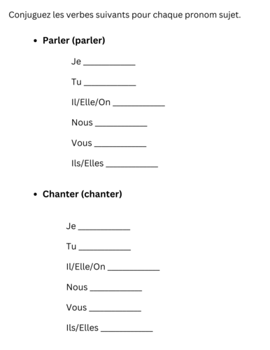Conjuguer les verbes en -ER - practice french er verbs worksheet ...