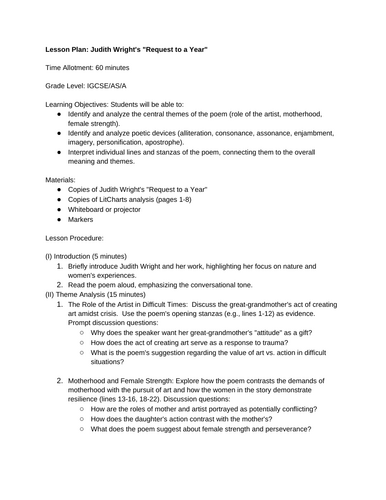 Request to a Year - Cambridge songs of ourselves. - Judith Wright ...