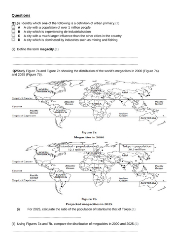 Edexcel B GCSE Geography: Paper 1 Urbanising World - Lessons ...
