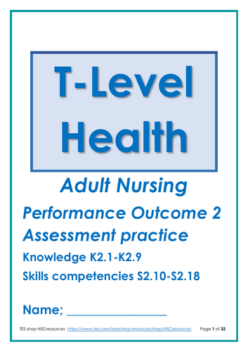 T-Level Health OSA Adult Nursing Performance 2 student assessment practice booklet | Teaching ...