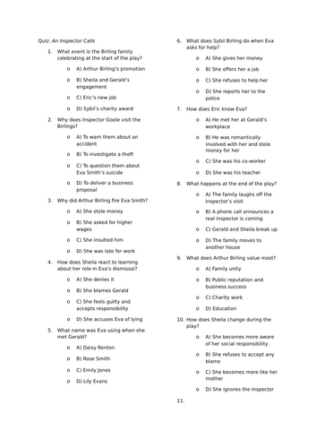 GCSE English Literature An Inspector Calls Revision Pack | Teaching ...