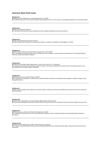GCSE History The American West Revision Pack | Teaching Resources