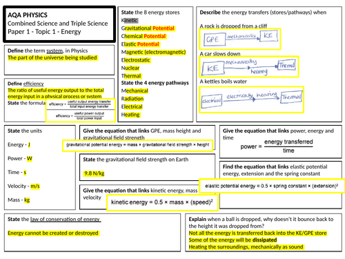 AQA Physics Paper 1 Revision Broadsheet | Teaching Resources