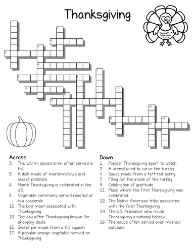 Thanksgiving colour-in crossword | Teaching Resources