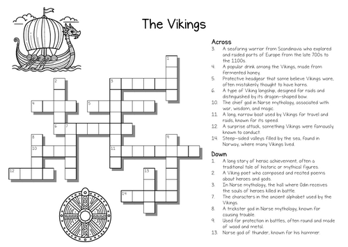 Vikings colour-in crossword | Teaching Resources
