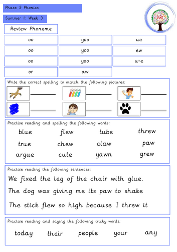 Early Reading & Phonics Homework/ Support Sheet- Summer 1 (Year 1 ...