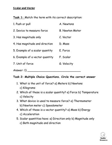 Mastering Scalar and Vector Quantities – Differentiated Worksheets for ... Mastering Scalar and Vector Quantities – Differentiated Worksheets for ...