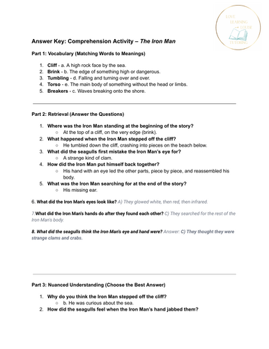 Iron man Chapter 1 Comprehension Year 3 and EAL | Teaching Resources