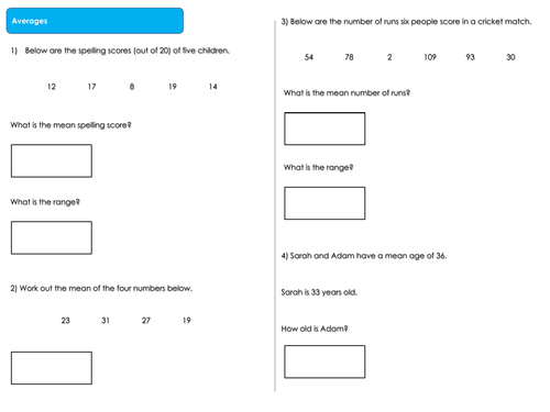 Averages (Mean and Range) Worksheet | Teaching Resources
