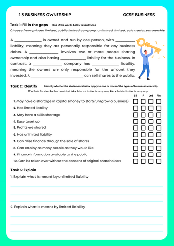 OCR GCSE Business Ownership Worksheet | Teaching Resources