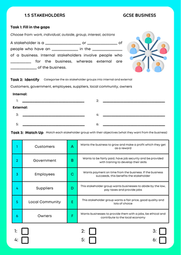 OCR GCSE Business Stakeholders Worksheet | Teaching Resources