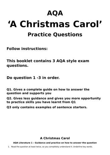 AQA 'A Christmas Carol' 3 Practice Exam Style Questions with step by step instructions ...