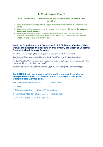 AQA 'A Christmas Carol' 3 Practice Exam Style Questions with step by ...