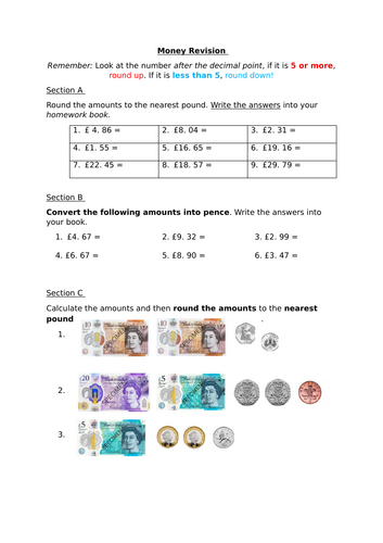 Rounding money (£) to the nearest pound | Teaching Resources