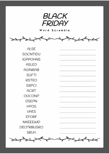Black Friday Word Scramble Puzzle Worksheet Activity | Teaching Resources