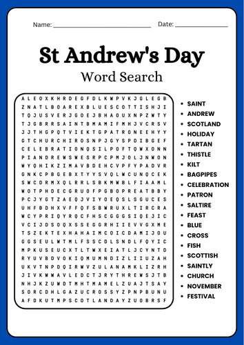 St Andrew's Day Word Search Puzzle Worksheet Activity | Teaching Resources