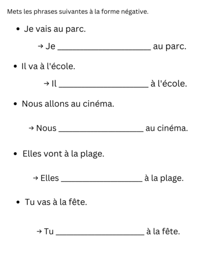 Pratique du Verbe Aller - Printable le verbe aller practice worksheet ...