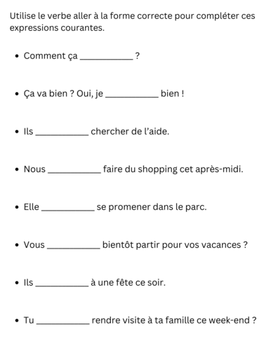 Pratique du Verbe Aller - Printable le verbe aller practice worksheet ...