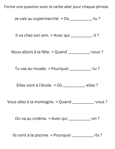 Pratique du Verbe Aller - Printable le verbe aller practice worksheet ...