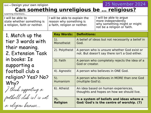 year 7 full unit of work intro to RE | Teaching Resources