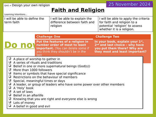year 7 full unit of work intro to RE | Teaching Resources