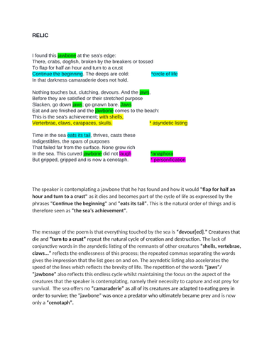 "Relic" by Ted Hughes: GCSE ENGLISH LITERATURE analysis | Teaching ...