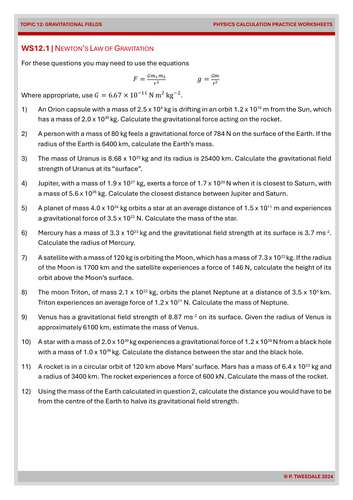 G. Fields: Newton's Law of Gravitation Calculations | Teaching Resources