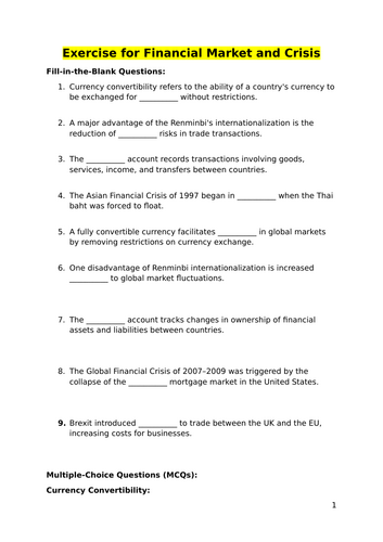 Financial Market & Crisis - Exercises, MCQs, Question Bank, Case Study ...