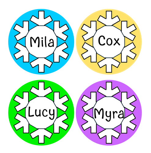 Bright Name Tags, Editable Winter Name Plates, Colorful Snowflakes Name ...