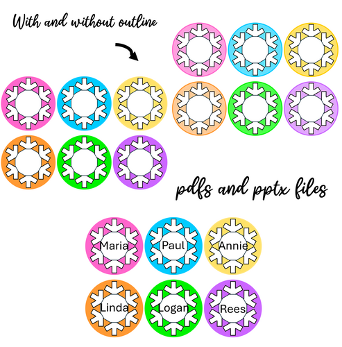 Bright Name Tags, Editable Winter Name Plates, Colorful Snowflakes Name ...