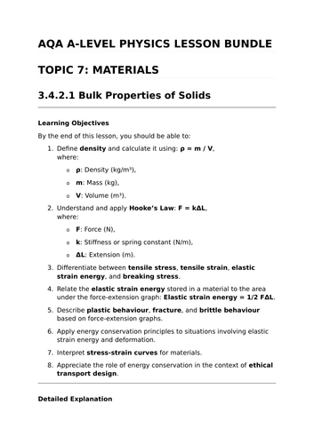 MATERIALS - Complete Lesson Bundle for AQA A-Level Physics | Teaching ...