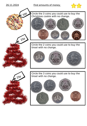 Christmas themed maths - make amounts of money (Year 2) | Teaching ...