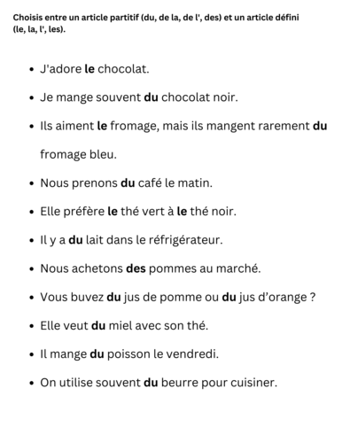 partitive articles in French exercises worksheet - les articles ...