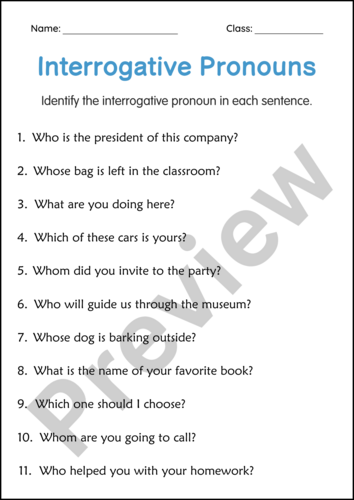 Interrogative Pronouns Grammar Activity Worksheets for Grade 1, 2, 3 ...