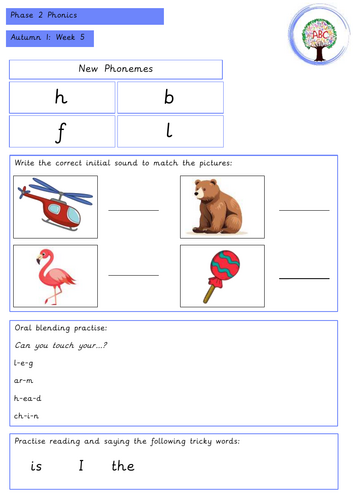 Early Reading & Phonics Homework/ Support Sheet- Autumn 1 (Reception ...